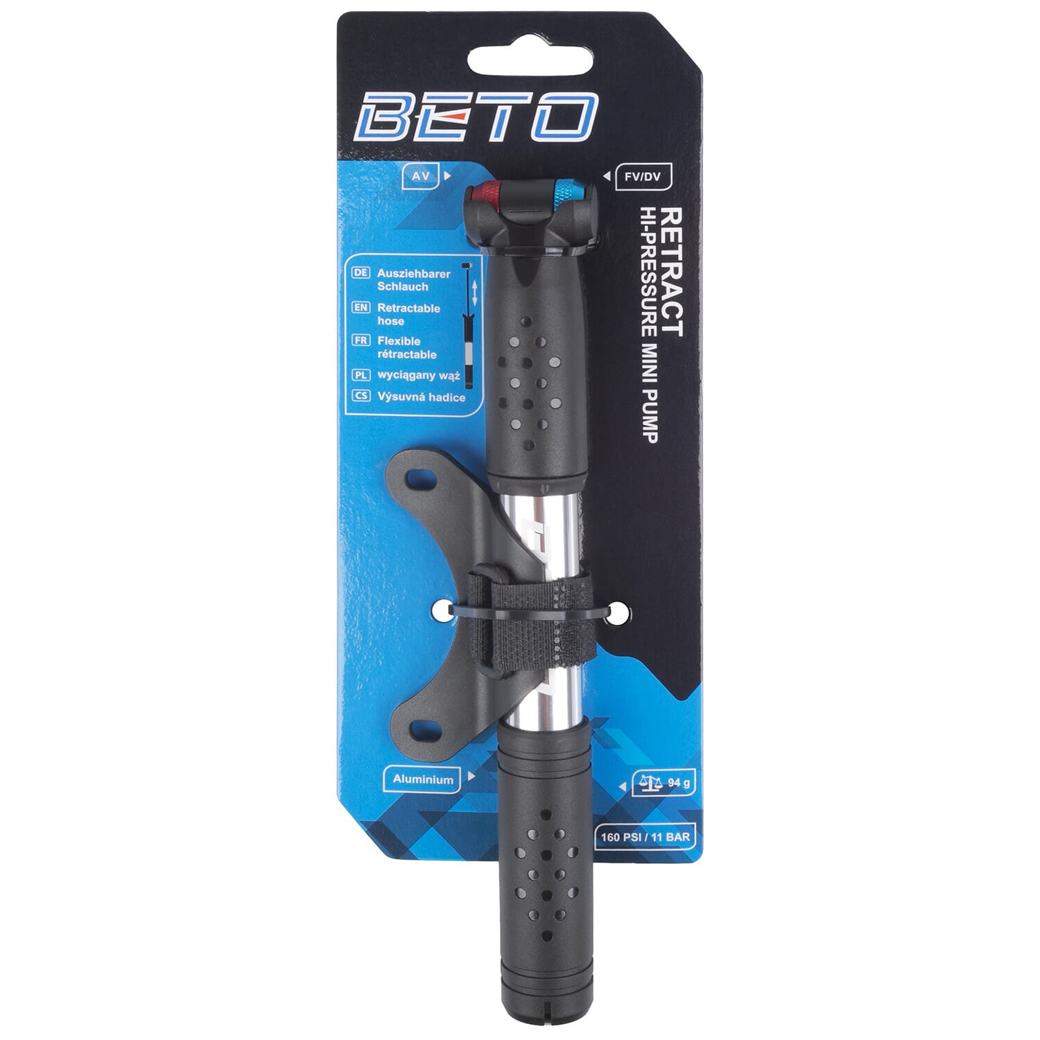 mini-pump BETO, alloy, silver, with retractable hose, card ...